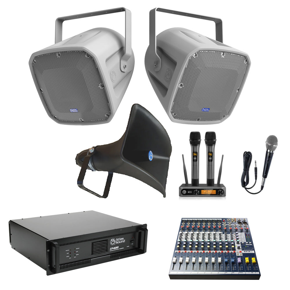 High End Stadium-Quality PA Kit - 2 Speakers Football Baseball Soccer