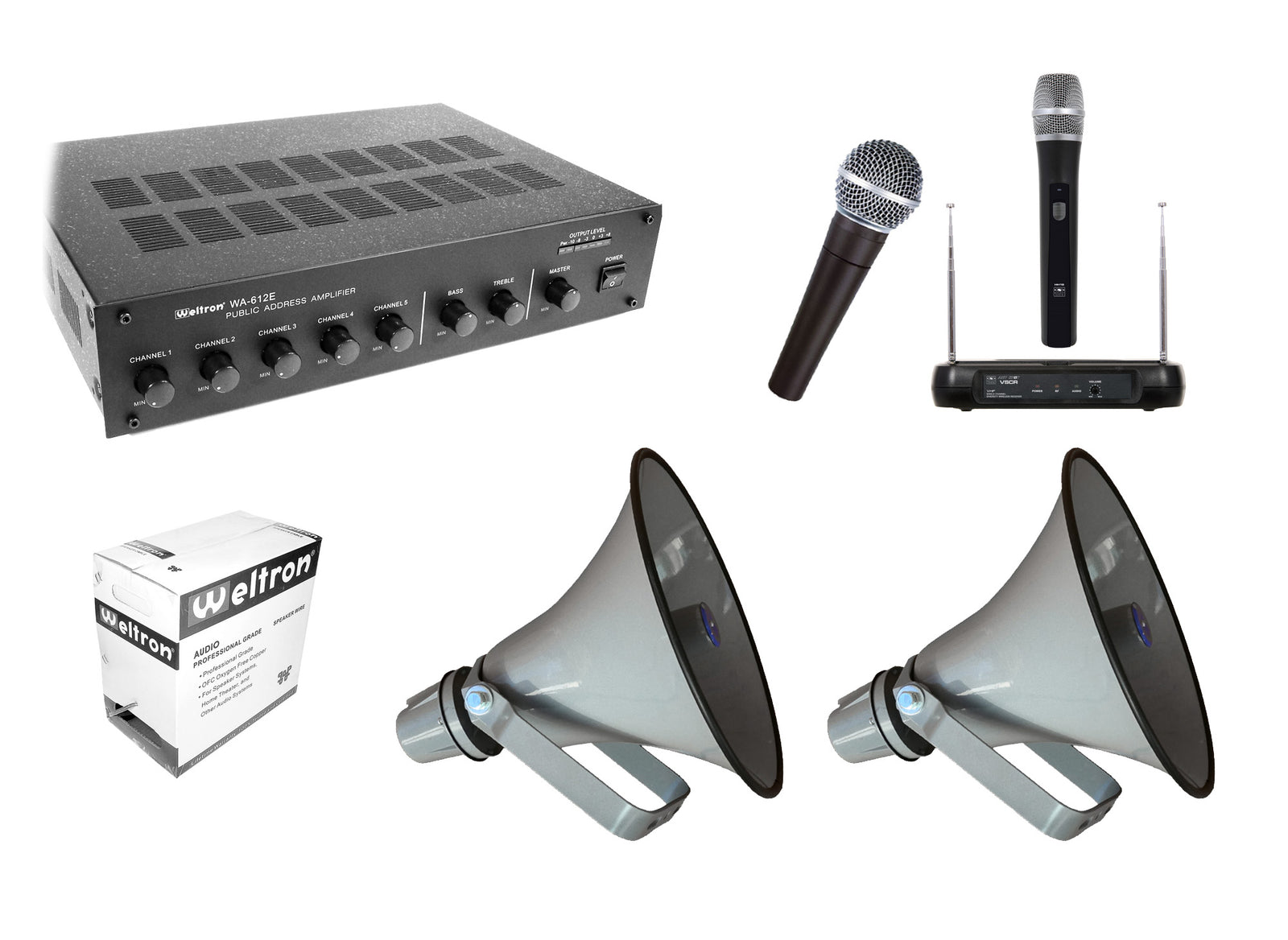 Long Range PA Kit 2 Horn Speakers System Shooting Ranges Race Tracks